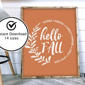 Hello Fall Orange Sign Fall Farmhouse Printable Fall - Etsy