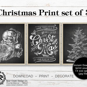 Christmas Prints Set of 3 Vintage Santa Printable Vintage Christmas ...