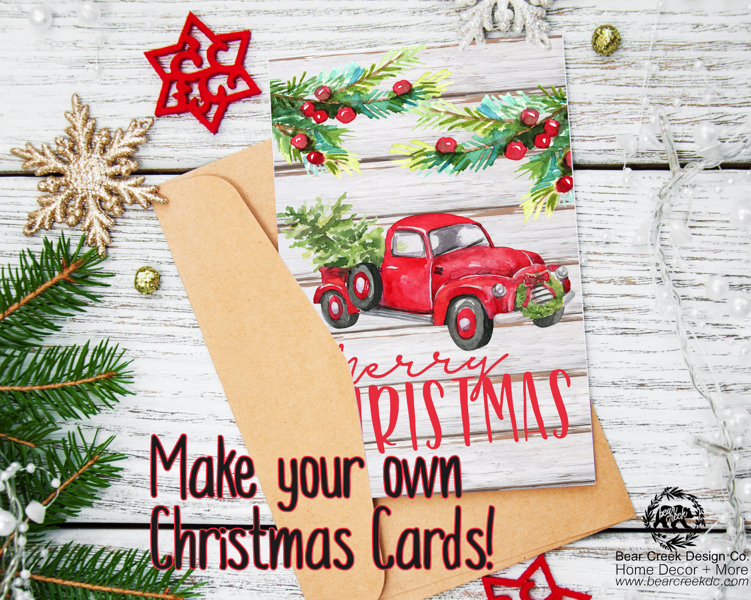 Christmas Red Truck Printable / Christmas Retro Truck / Merry | Etsy