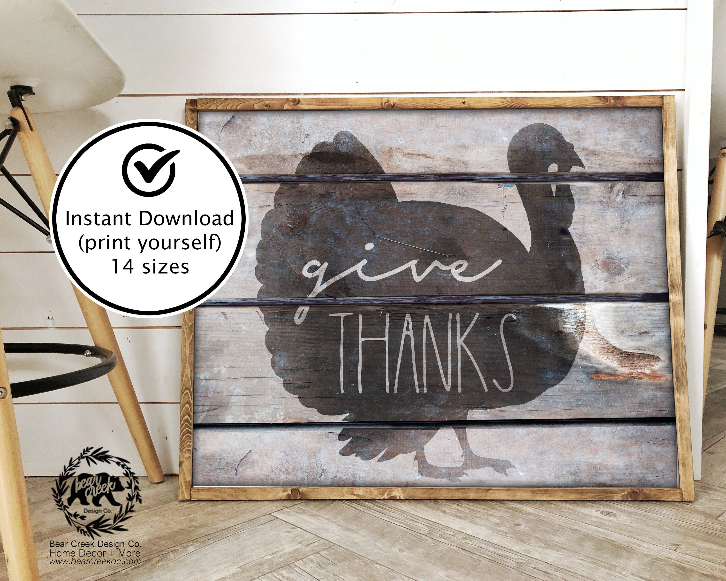 Turkey Sign Give Thanks Give Thanks Printable Thanksgiving | Etsy