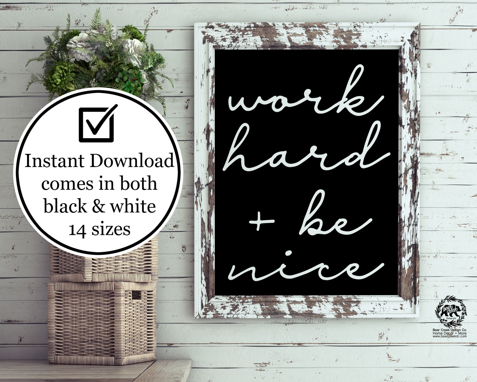 Work Hard and Be Nice Sign Modern Farmhouse Wall Decor - Etsy