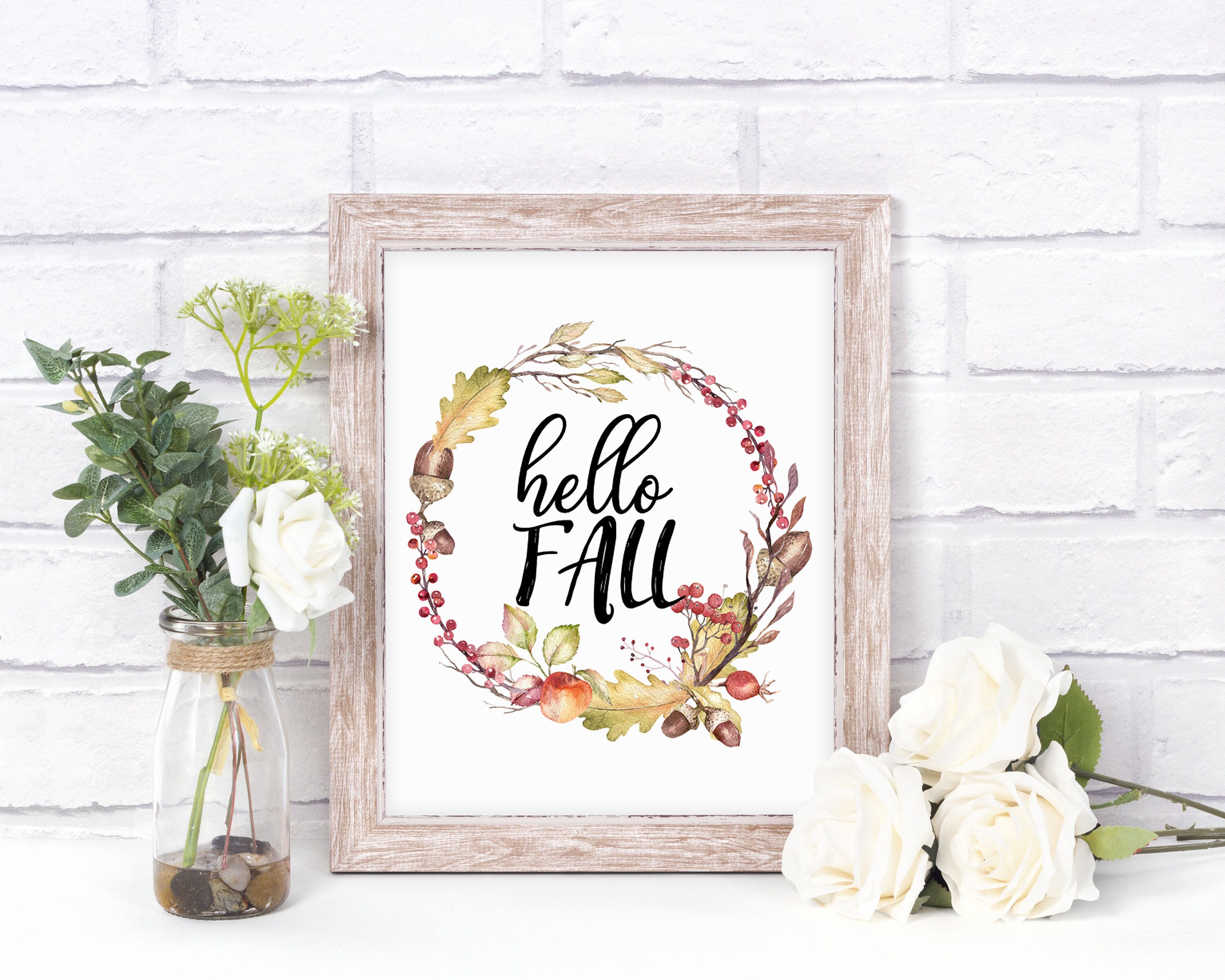 Hello Fall / Fall Watercolor Printable / Printable Wall Art / - Etsy