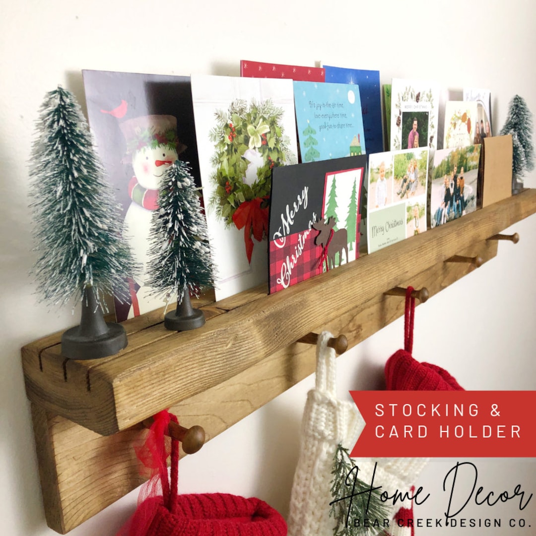 Christmas Stocking Holder Greeting Card Display, Shelf With Pegs Hooks ...