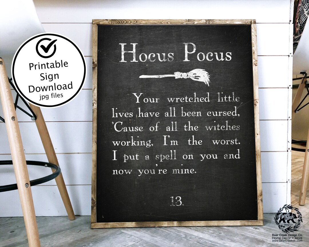 Hocus Pocus I Put A Spell on You Printable Halloween Book Page Sign ...