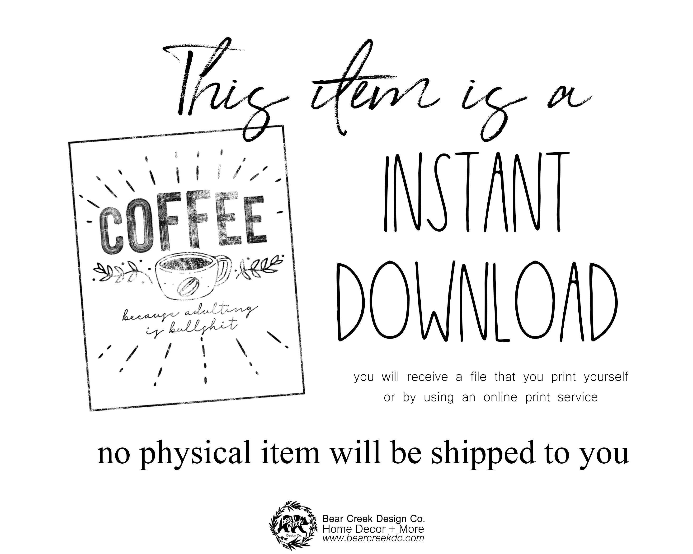 Coffee Sign for Kitchen Printable Coffee Sign Funny Coffee - Etsy