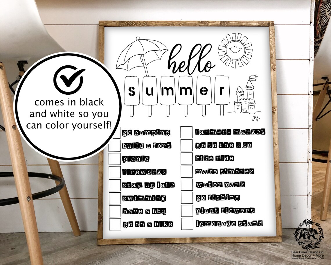 Summer Bucket List Printable Poster Sign Summer to Do List - Etsy