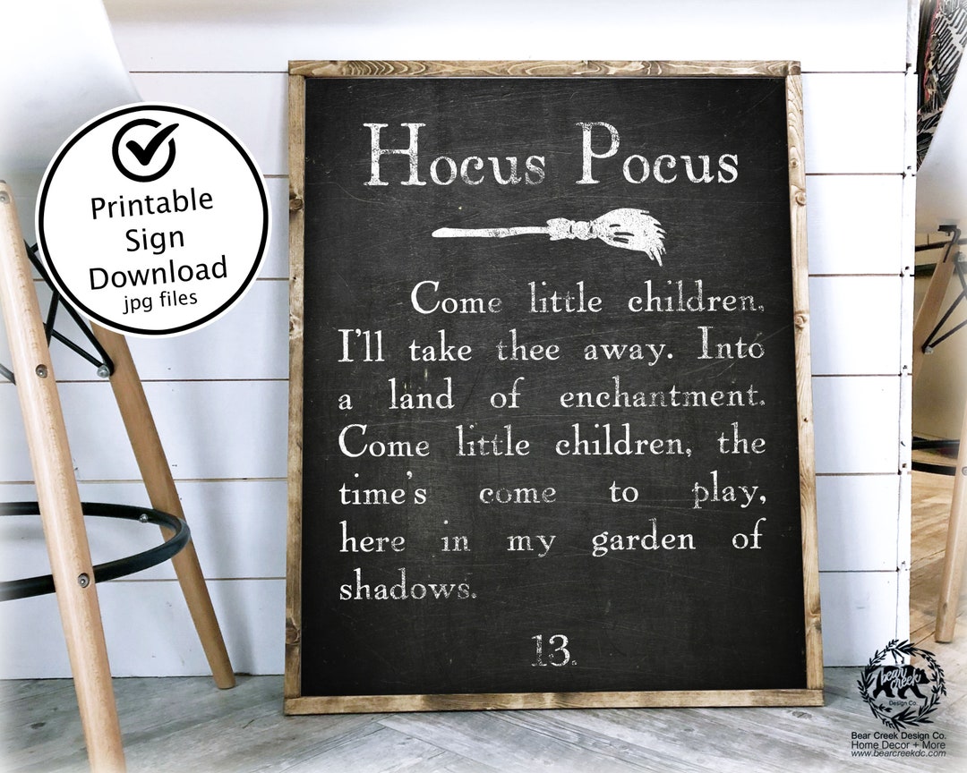 Hocus Pocus Come Little Children Printable Halloween Book Page Sign ...