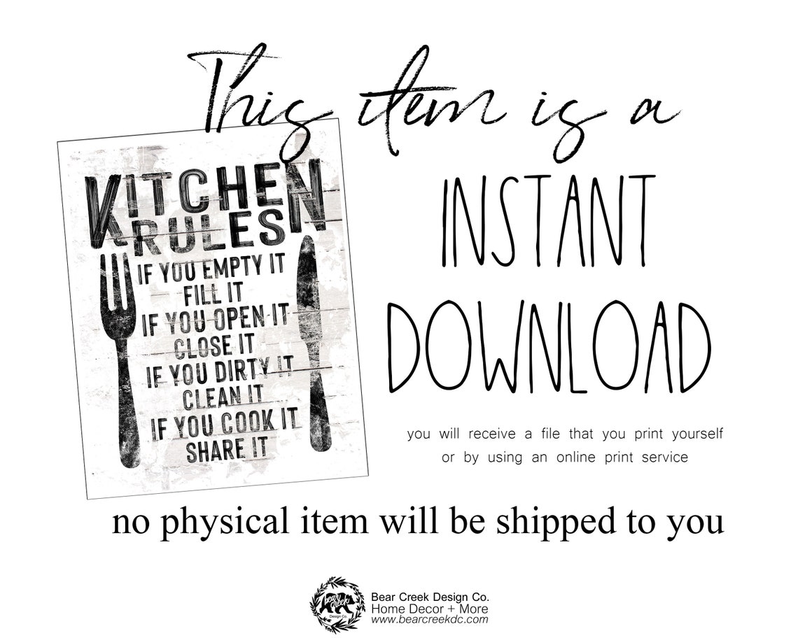 Printable Kitchen Signs Kitchen Rules Sign Humorous Kitchen - Etsy