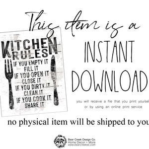 Printable Kitchen Signs Kitchen Rules Sign Humorous Kitchen Signs ...