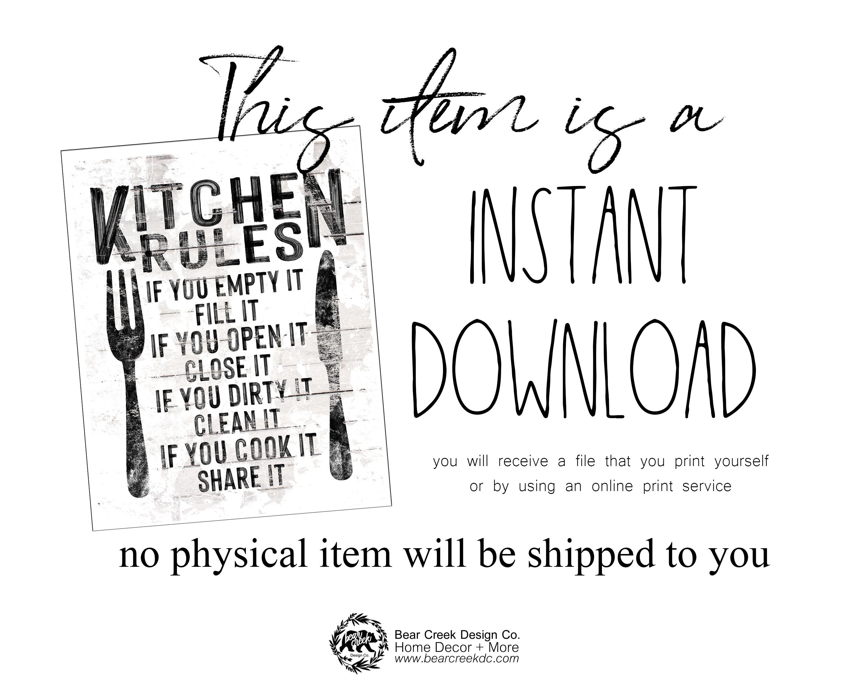 Printable Kitchen Signs Kitchen Rules Sign Humorous Kitchen | Etsy