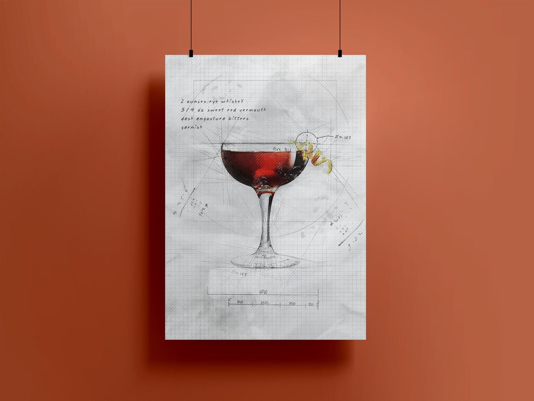 Manhattan Cocktail Print, Cocktail Wall Art Print, Cocktail Art ...
