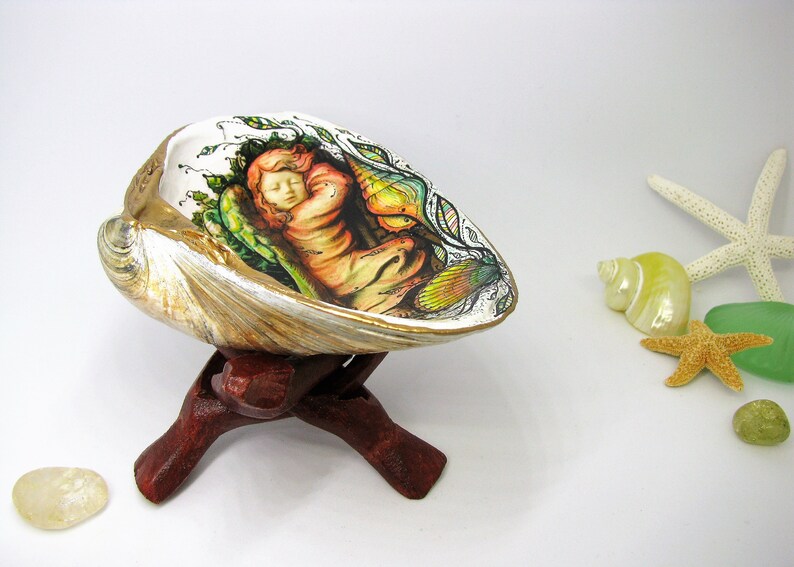 Sea Shells Ring Jewelry Dish Guardian Angel Wings Personalized - Etsy