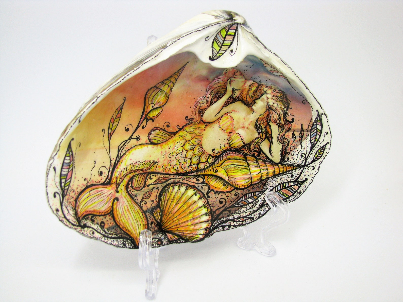 Hand-painted Seashell Mermaid Art: Coastal Jewelry Holder - Etsy