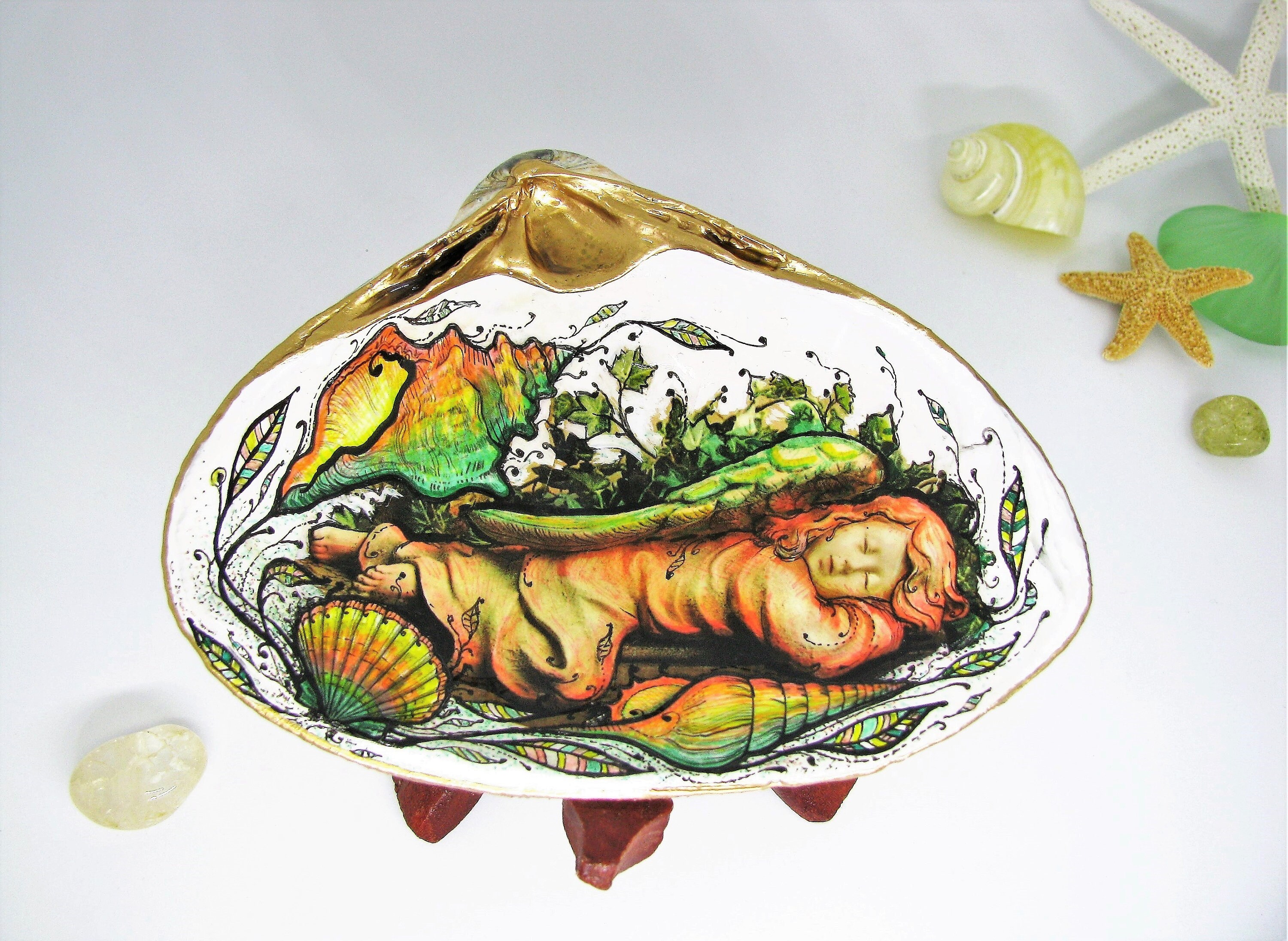 Sea Shells Ring Jewelry Dish Guardian Angel Wings Personalized - Etsy