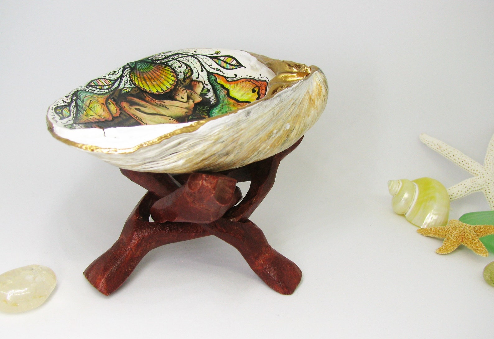 Sea Shells Ring Jewelry Dish Guardian Angel Wings Personalized - Etsy