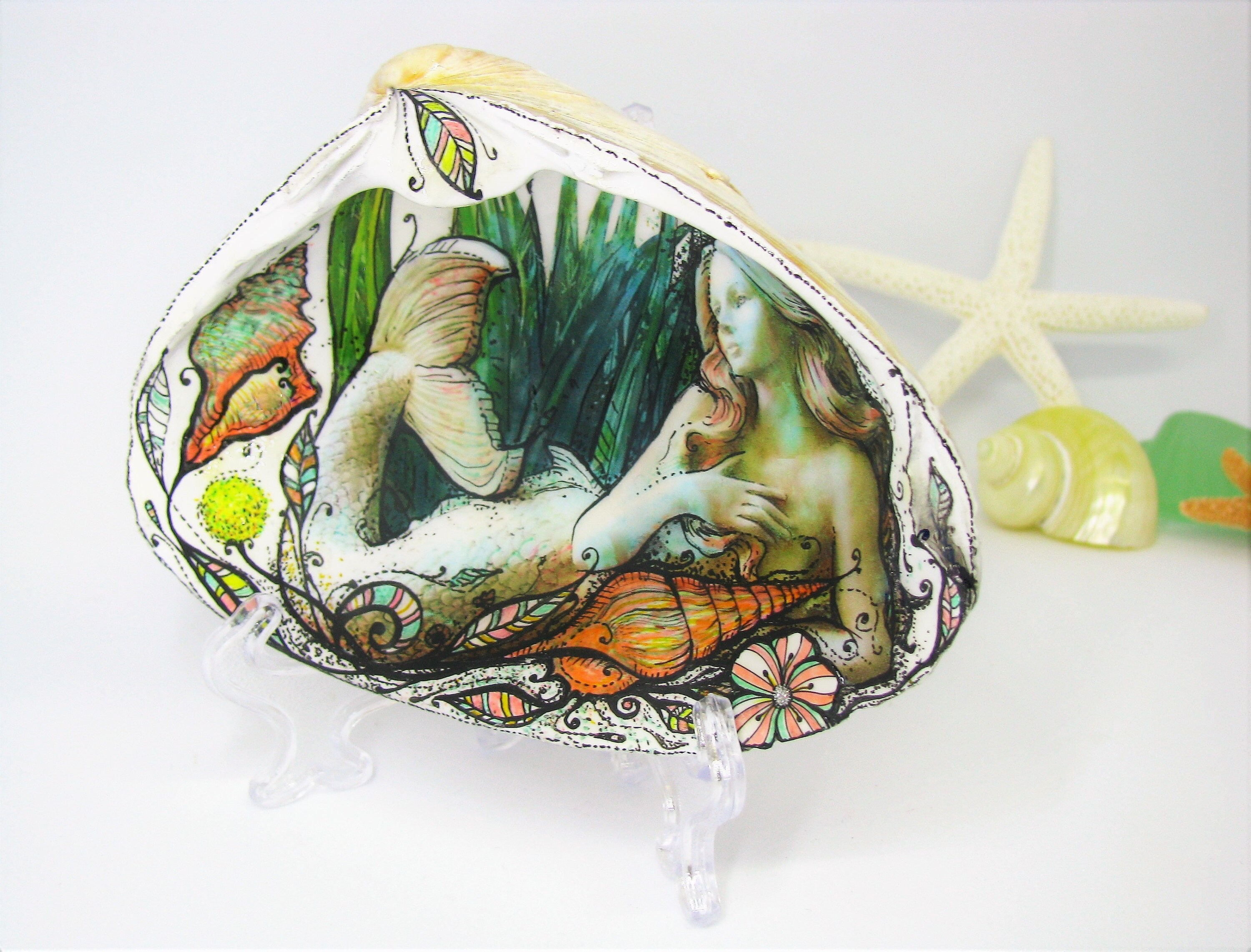 Hand-painted Mermaid Seashell Art: Coastal Home Decor - Etsy