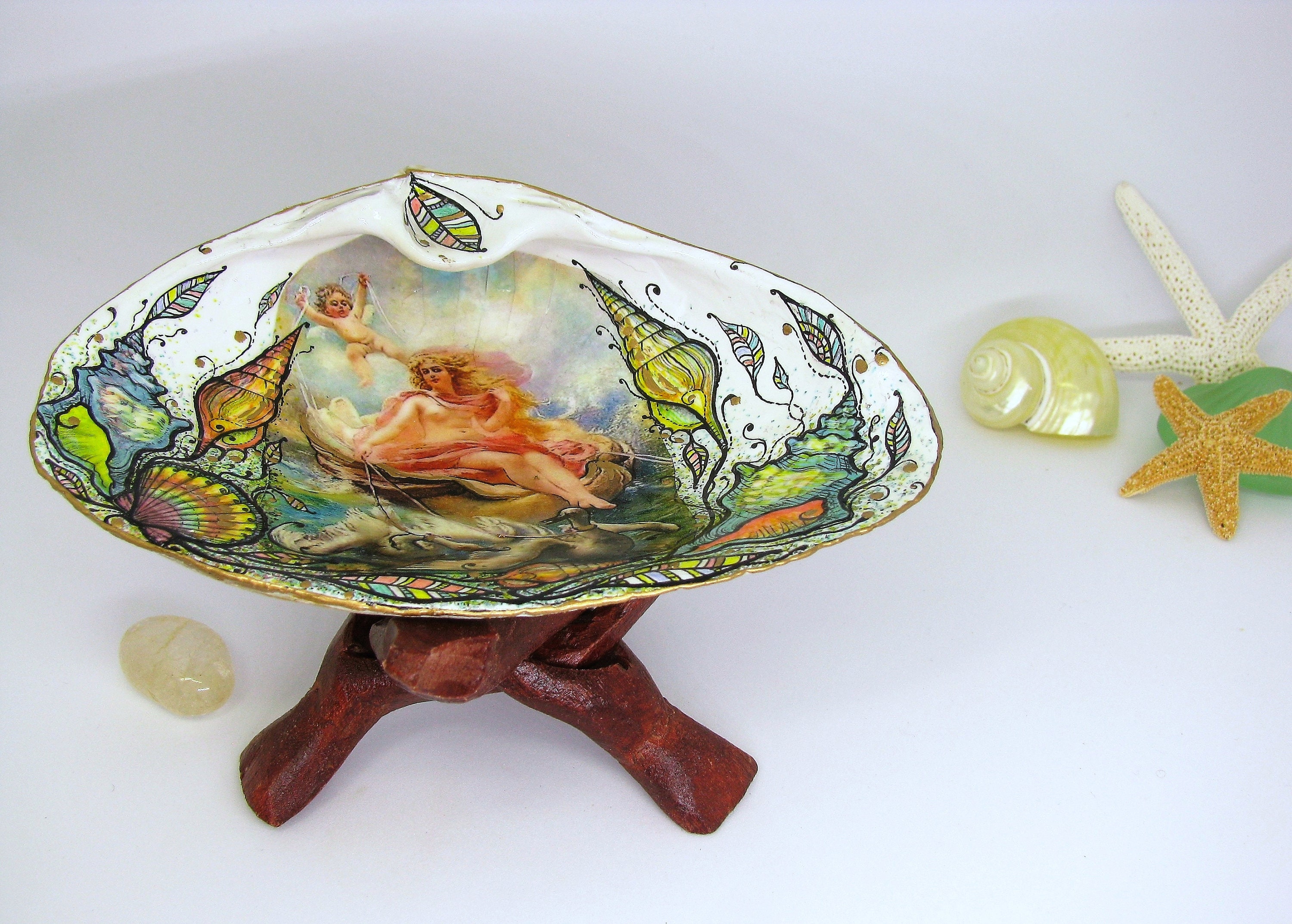Sea Shells Jewelry Ring Holder Dish Hand Painted Aphrodite | Etsy