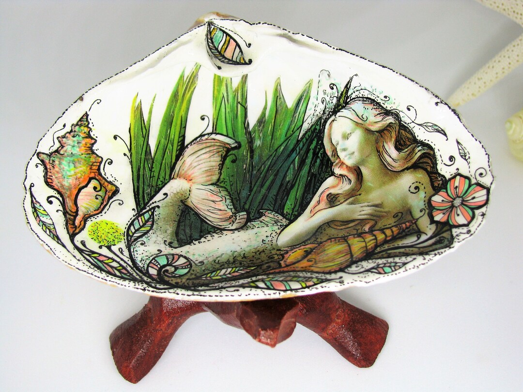 Hand-painted Mermaid Seashell Art: Coastal Home Decor - Etsy