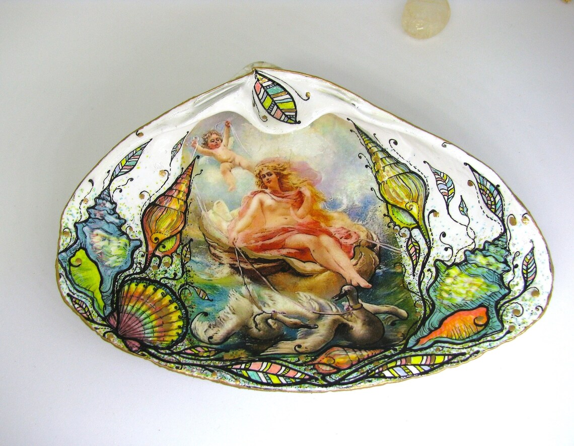 Sea Shells Jewelry Ring Holder Dish Hand Painted Aphrodite | Etsy