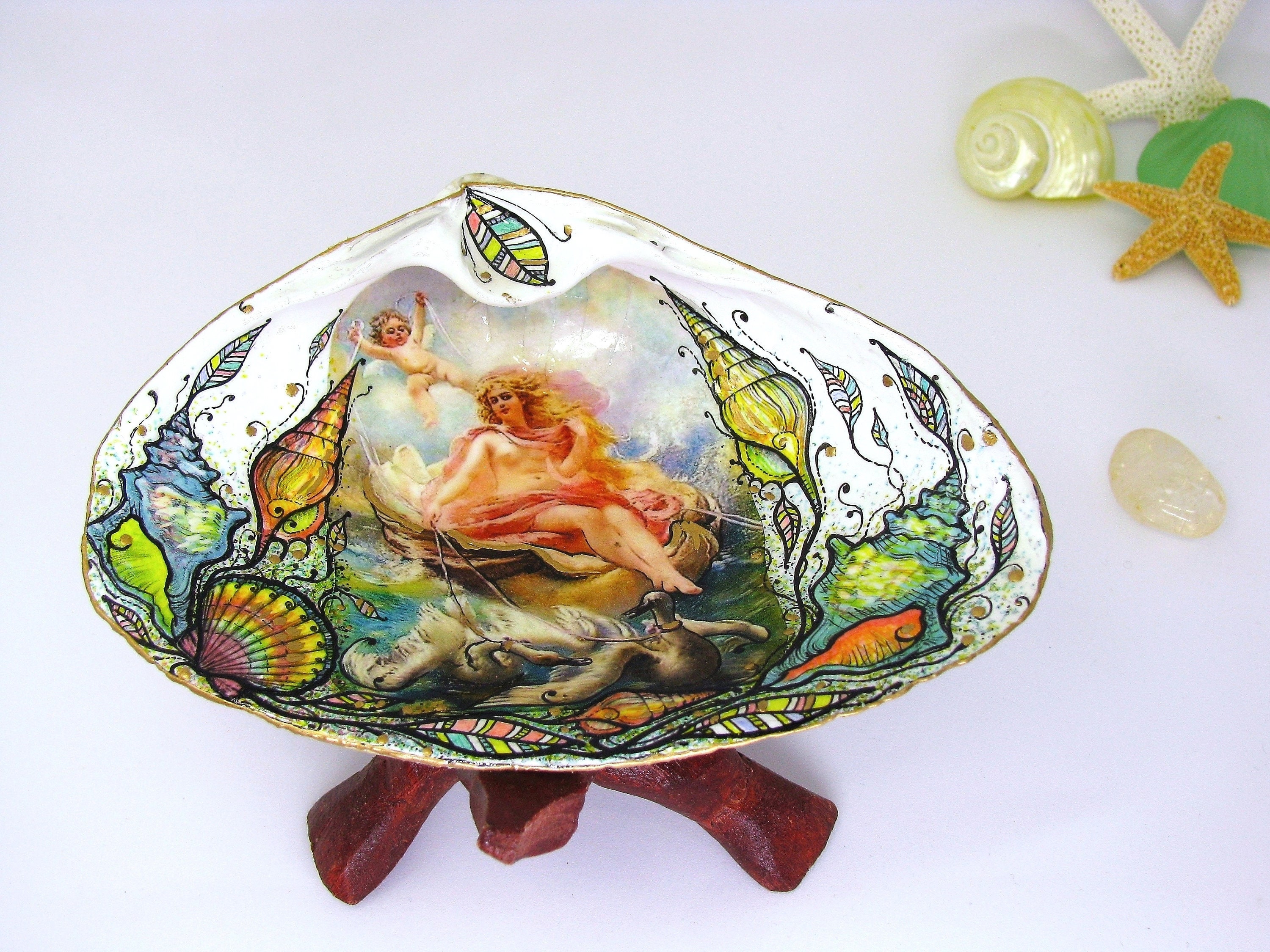 Sea Shells Jewelry Ring Holder Dish Hand Painted Aphrodite | Etsy