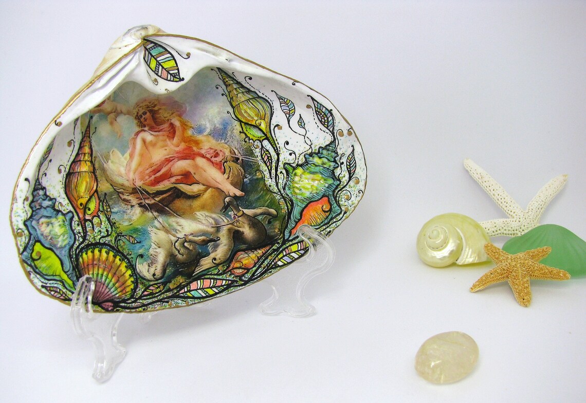 Sea Shells Jewelry Ring Holder Dish Hand Painted Aphrodite | Etsy