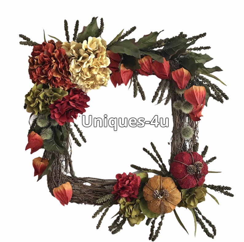 Square Autumn Wreath Fall Wreath Silk Flowers-hydrangeas - Etsy