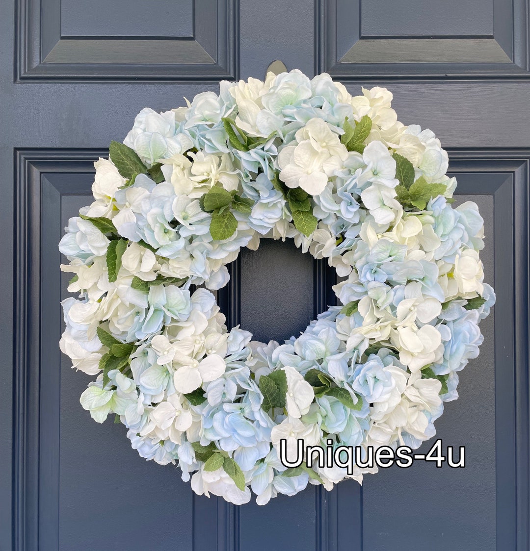 Celeste Y Blanca. Light Blue and White Hydrangeas Wreath. Silk Flowers ...