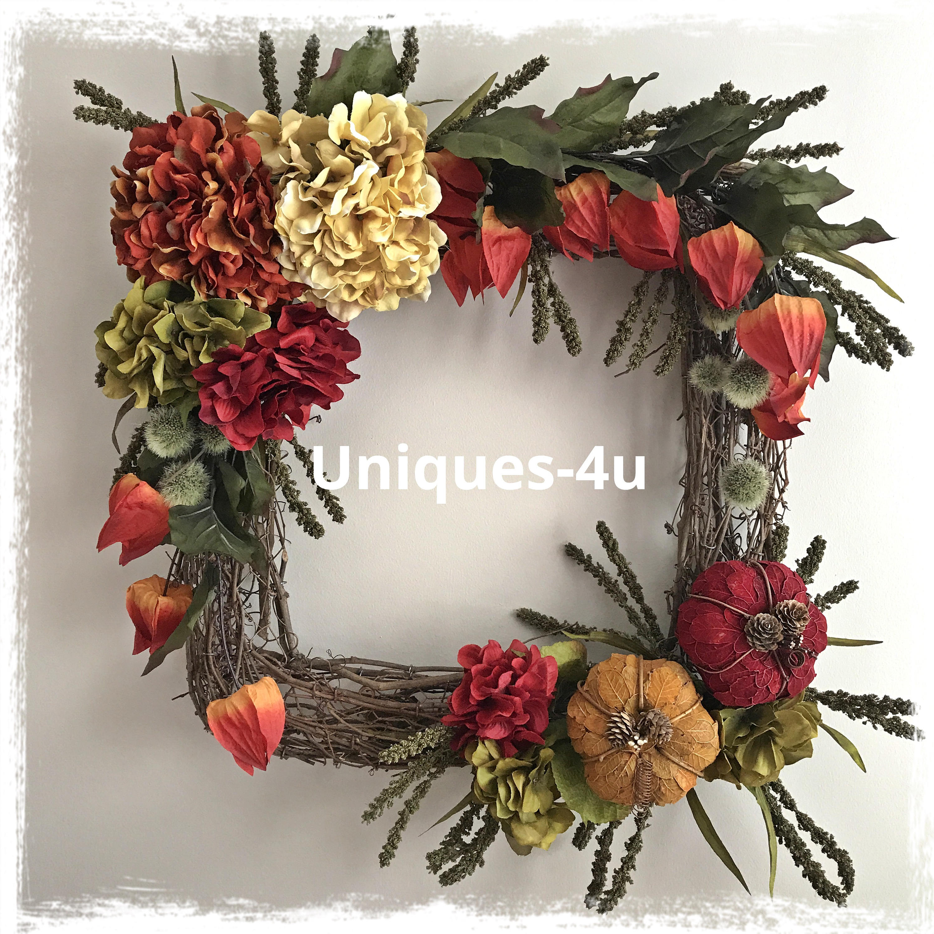 Square Autumn Wreath Fall Wreath Silk Flowers-hydrangeas - Etsy