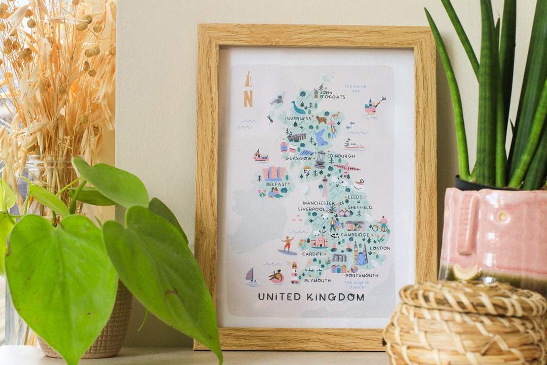 United Kingdom Illustrated Map / Print /wall Art / Travel Gift - Etsy