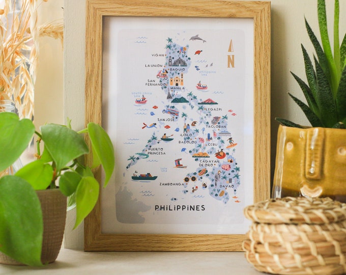 Philippines Illustrated Map / Print /wall Art / Travel Gift - Etsy