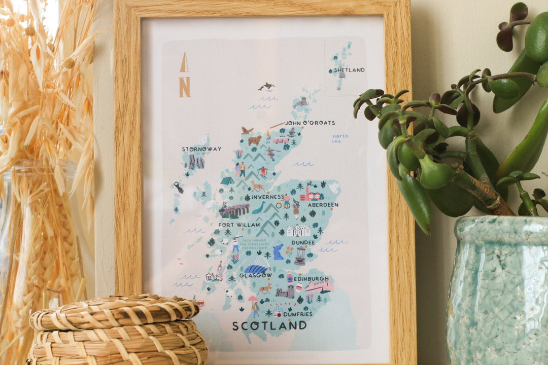 Scotland Illustrated Map / Print /wall Art / Travel Gift - Etsy
