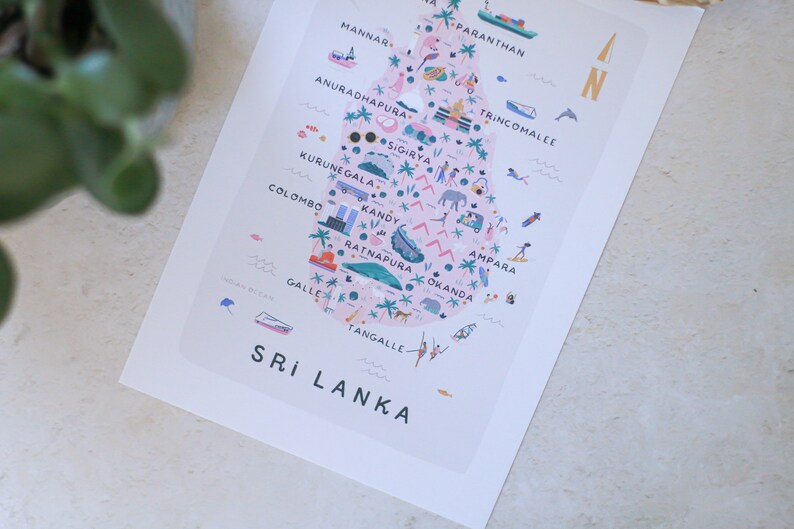Sri Lanka Illustrated Map / Print /wall Art / Travel Gift - Etsy