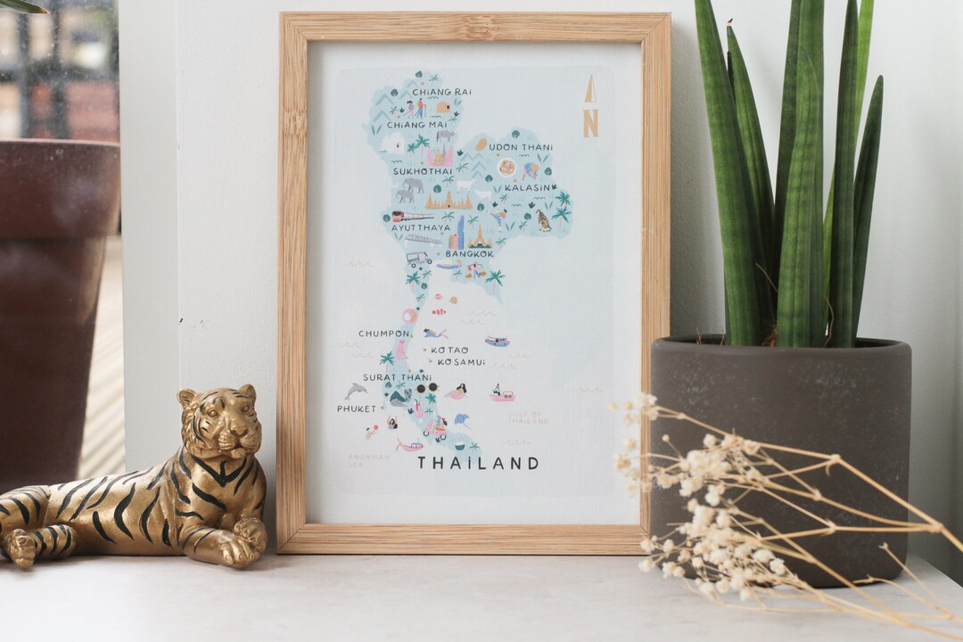 Thailand Illustrated Map / Print /wall Art / Travel Gift - Etsy
