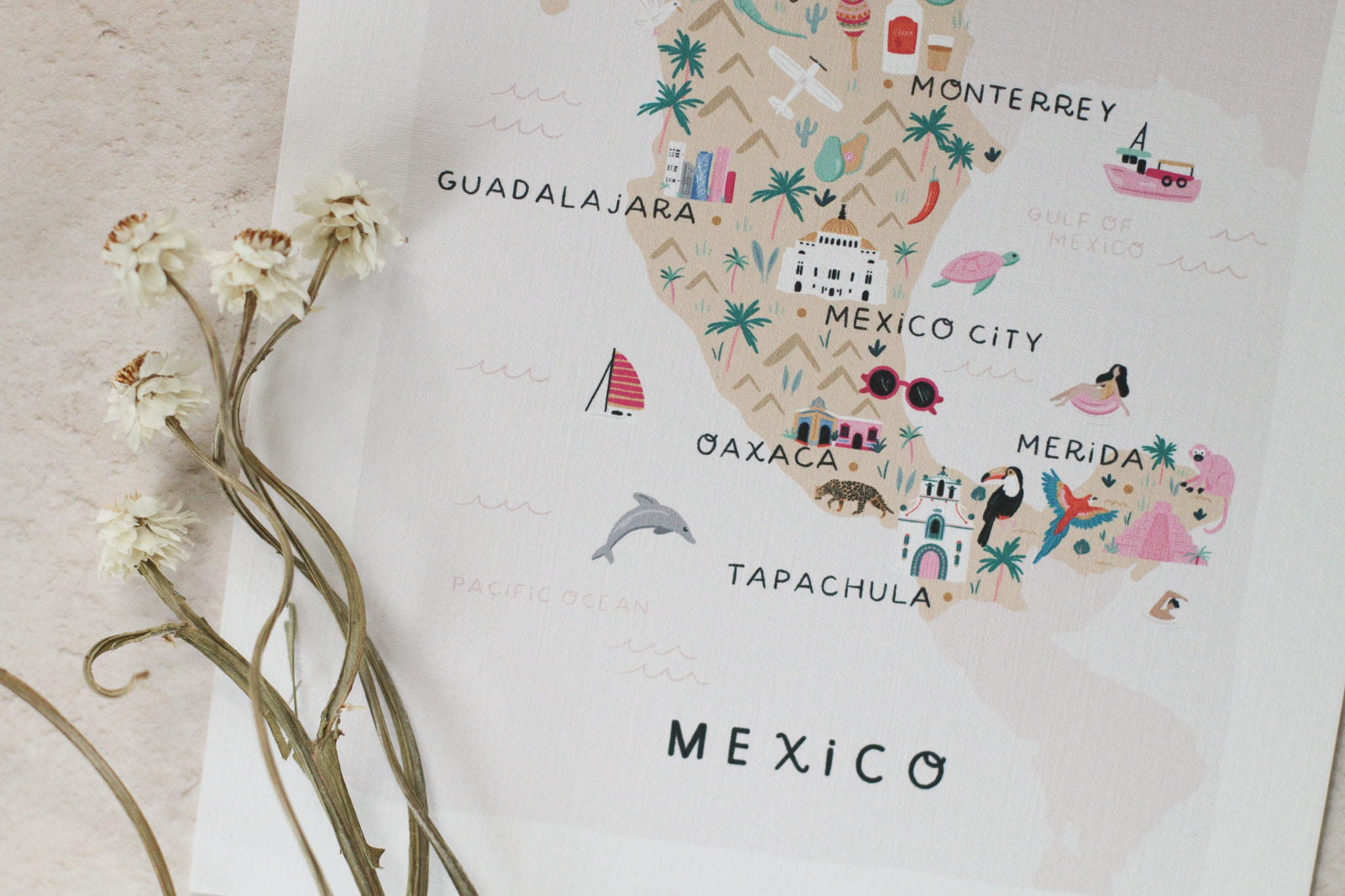 Mexico Illustrated Map / Print /wall Art / Travel Gift | Etsy UK