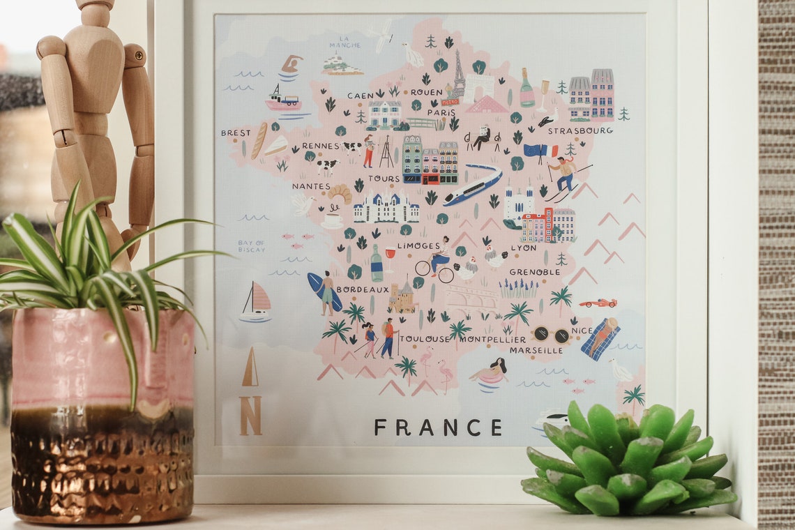 France Illustrated Map / Print /wall Art / Travel Gift - Etsy
