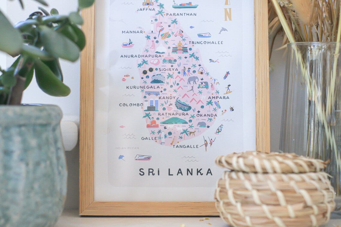 Sri Lanka Illustrated Map / Print /wall Art / Travel Gift - Etsy
