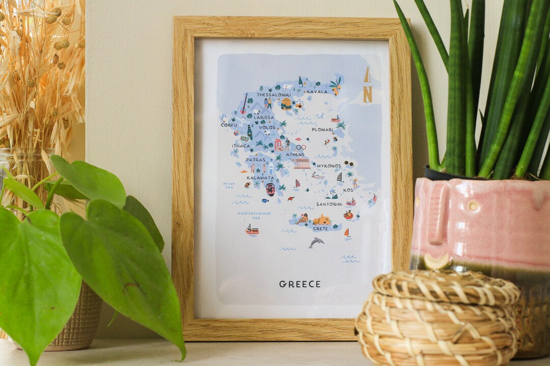 Greece Illustrated Map / Print /wall Art / Travel Gift - Etsy