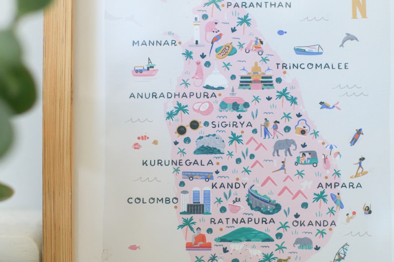 Sri Lanka Illustrated Map / Print /wall Art / Travel Gift - Etsy