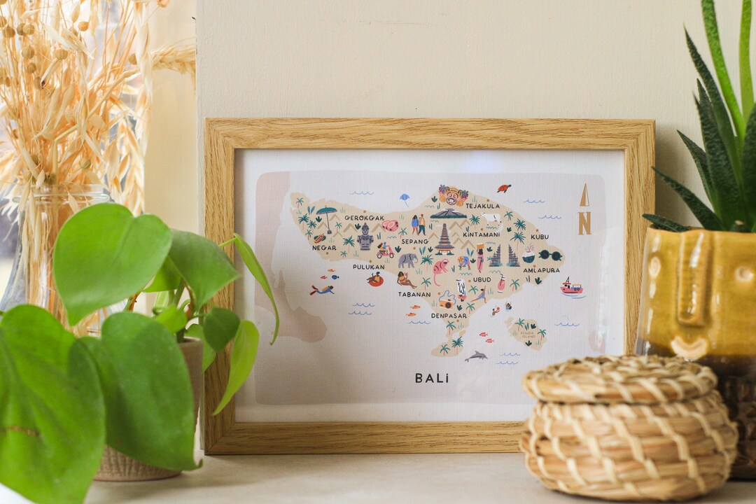 Bali Illustrated Map / Print /wall Art / Travel Gift - Etsy