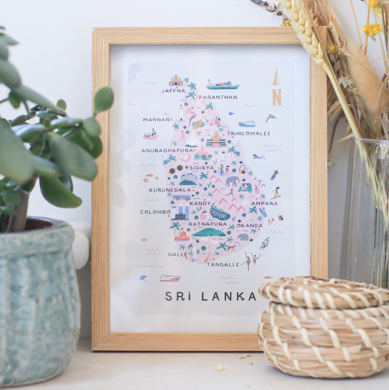 Sri Lanka Illustrated Map / Print /wall Art / Travel Gift - Etsy