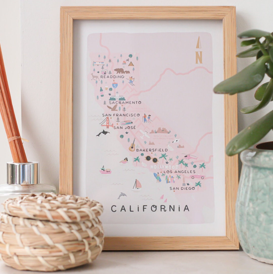 California Illustrated Map / Print /wall Art / Travel Gift - Etsy
