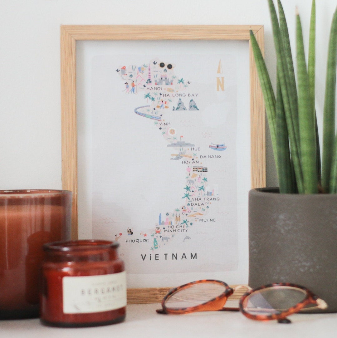 Vietnam Illustrated Map / Print /wall Art / Travel Gift - Etsy