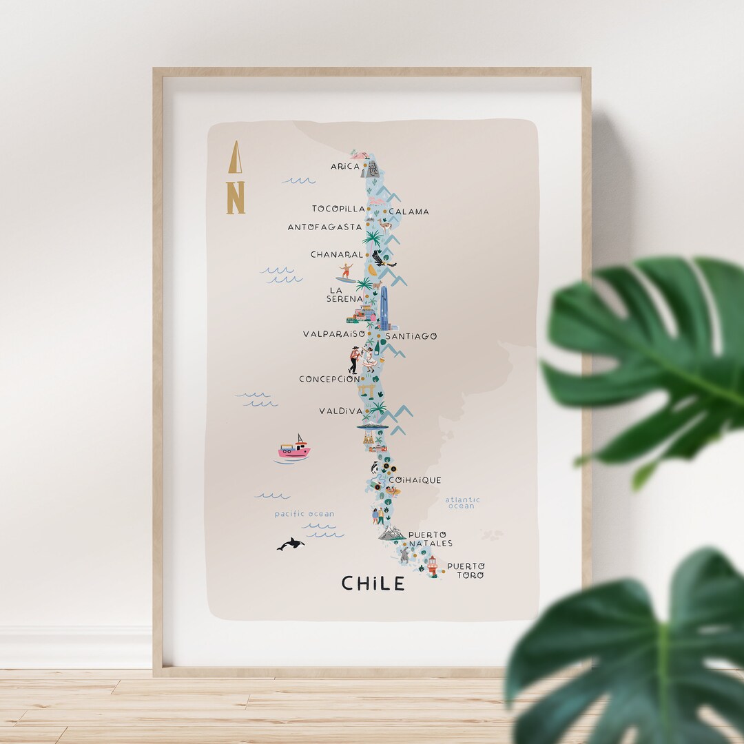 Chile Illustrated Map / Print /wall Art / Travel Gift - Etsy