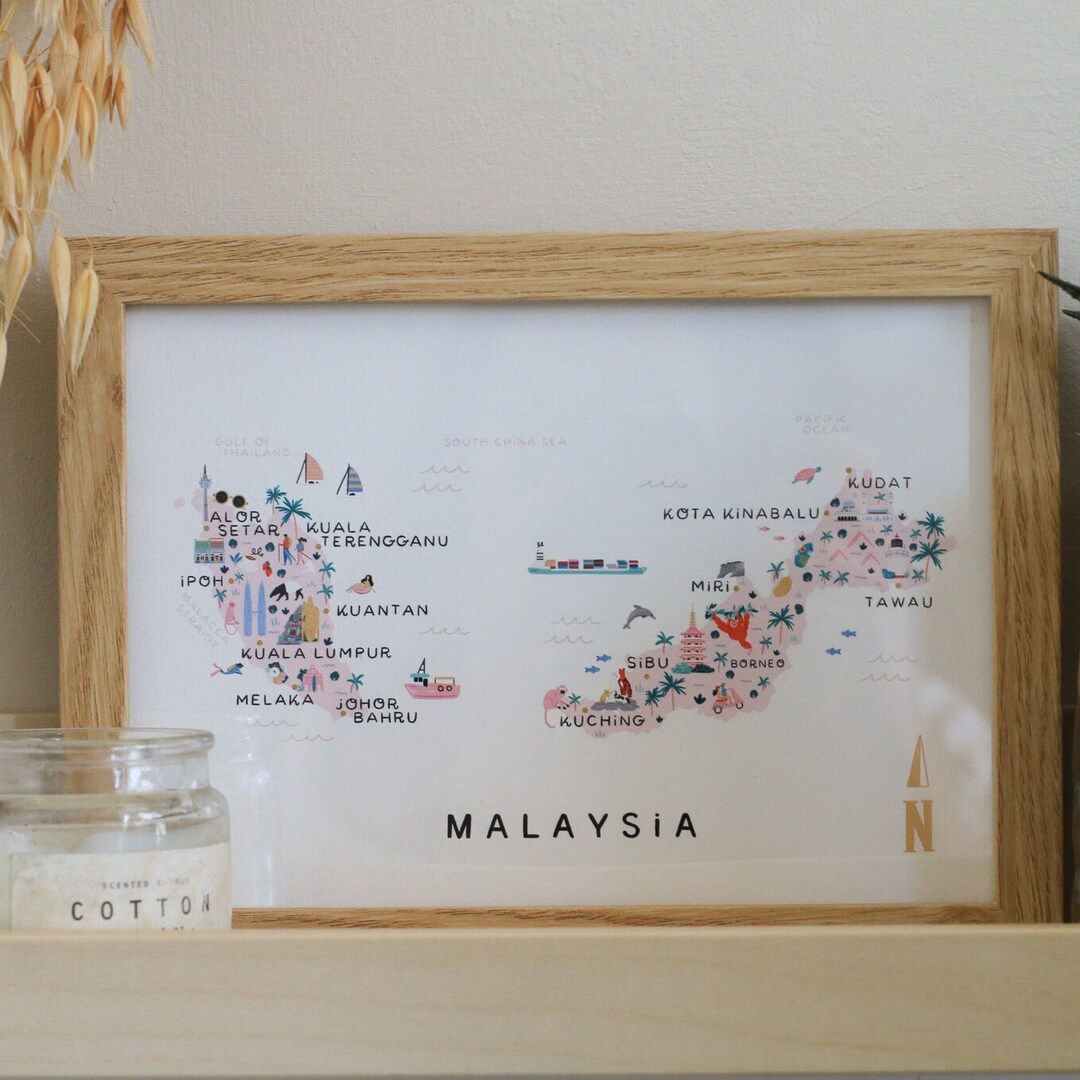 Malaysia Illustrated Map Travel Print / Travel Poster / Wall - Etsy