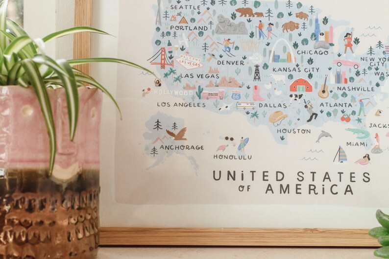 USA Illustrated Map / Print /wall Art / Travel Gift - Etsy UK
