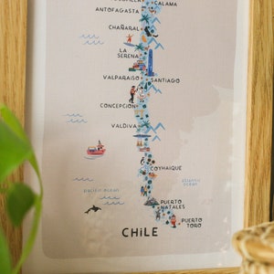 Chile Illustrated Map / Print /wall Art / Travel Gift - Etsy