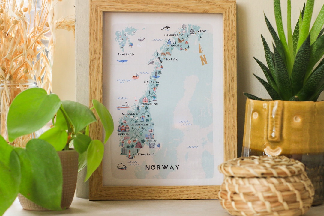 Norway Illustrated Map / Print /wall Art / Travel Gift - Etsy