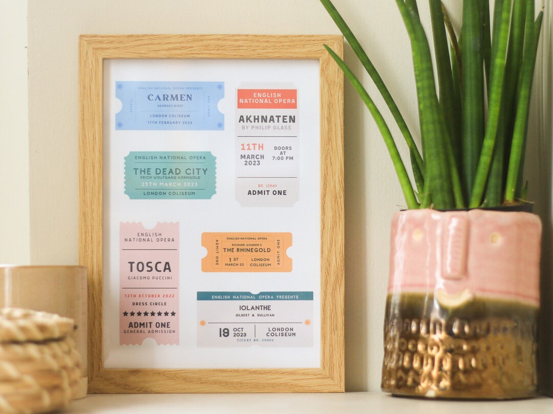 Set of 6 Personalised Ticket Print - Etsy