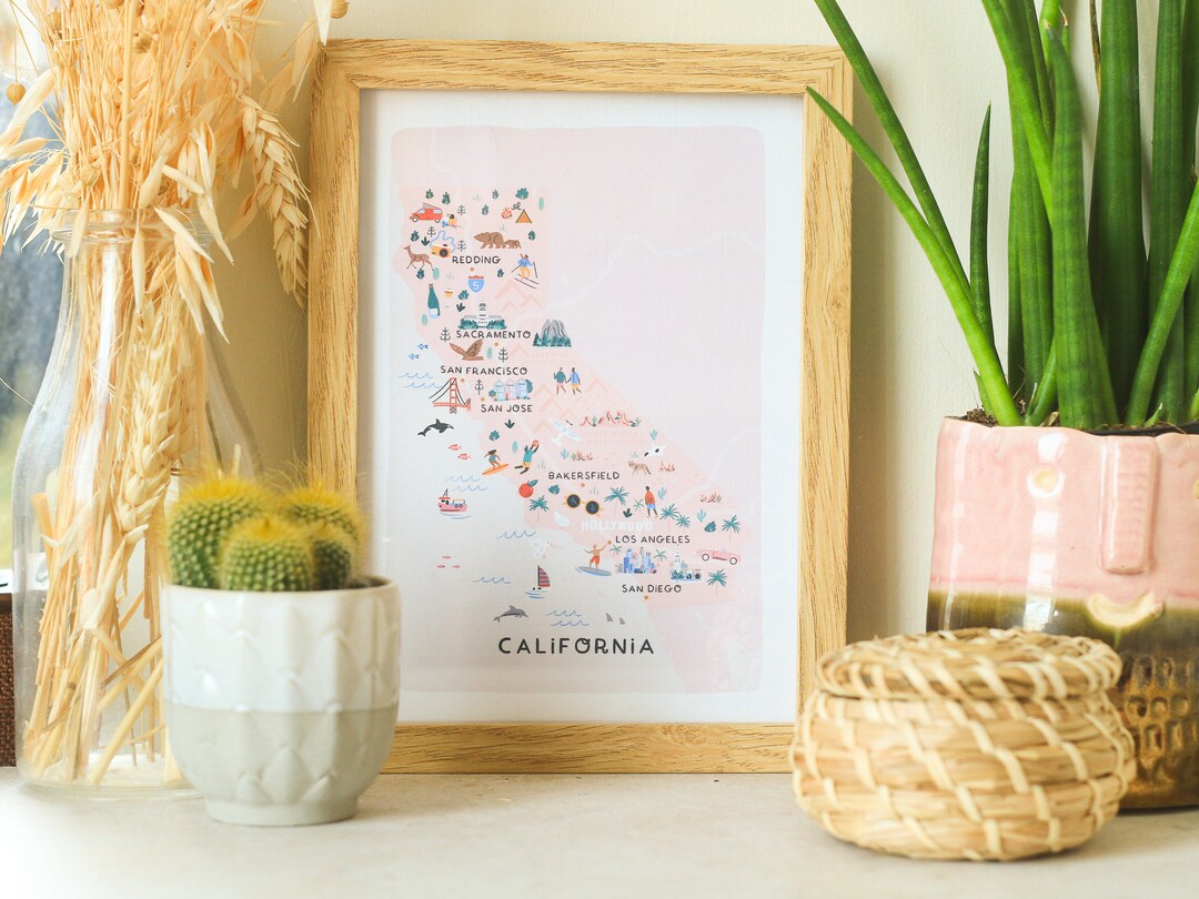 California Illustrated Map / Print /wall Art / Travel Gift - Etsy