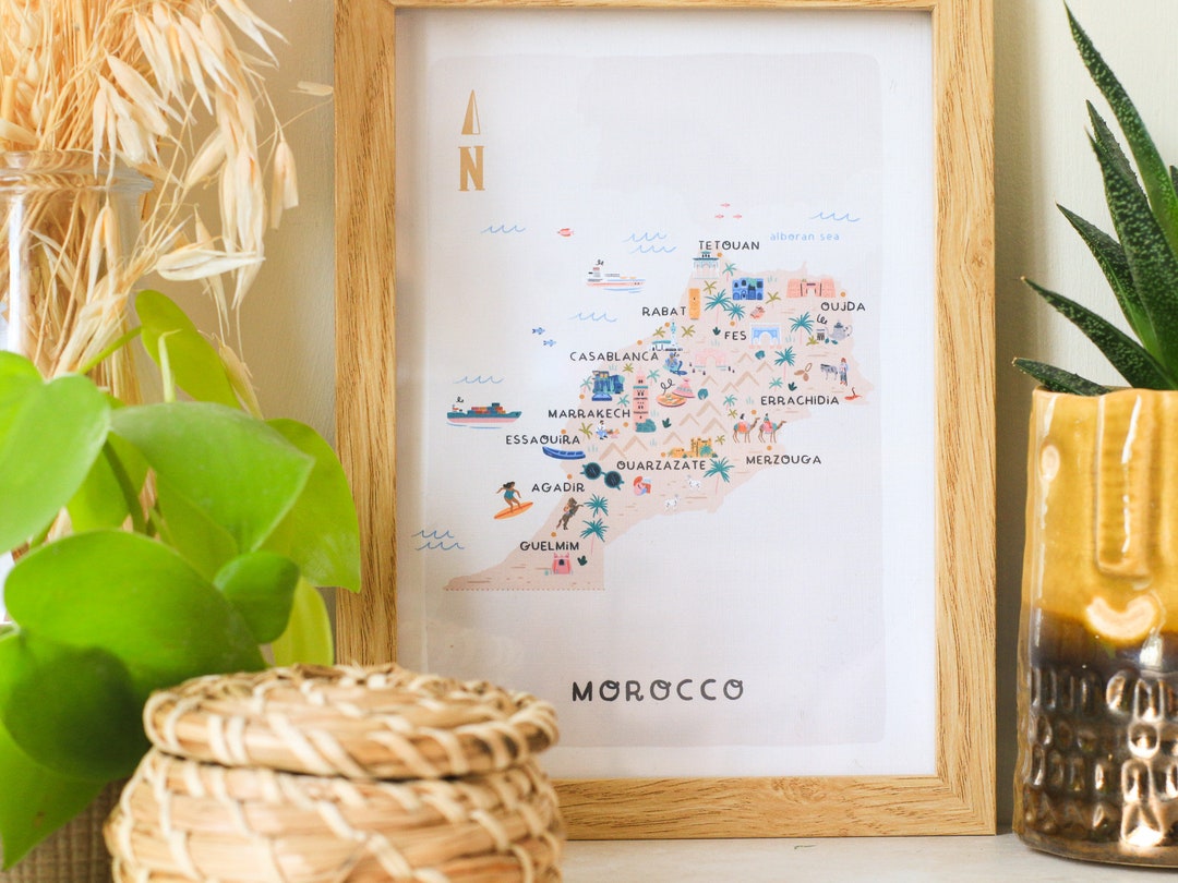 Morocco Illustrated Map / Print /wall Art / Travel Gift - Etsy